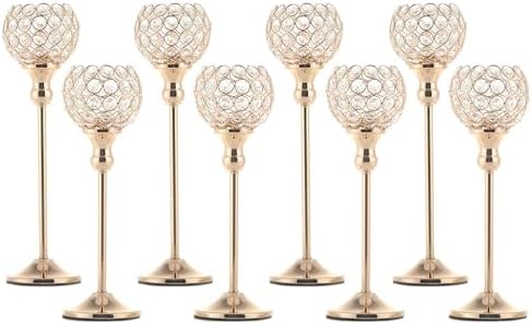 Amazon.com: 6 Pcs Gold Crystal Candle Holders Cylinder Tall Candlestick ...