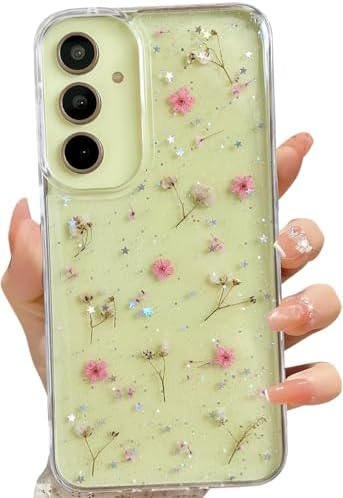 Amazon.com: LSEEKA for Samsung Galaxy A35 Clear Case with Pressed Real Dried Pink Flower Design ...