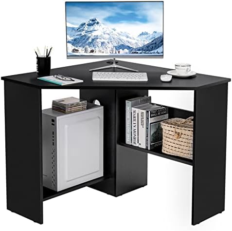 COSTWAY Corner Computer Desk, Triangle Study Desk Writing Workstation ...