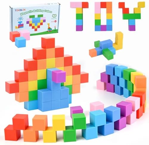 Amazon.com: TOKBLOK Magnetic Blocks, 40PCS Rainbow Magnetic Building ...