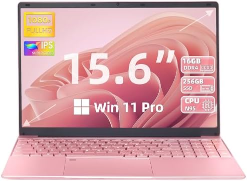Fsjun 15.6'' Rose Gold Laptop, 16GB RAM, 256GB NVMe SSD, 12th Gen Alder ...