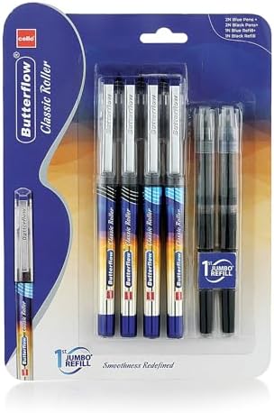 Cello Butterflow Classic Roller Pen Set | Pack of 4 Roller Pens | 2 ...