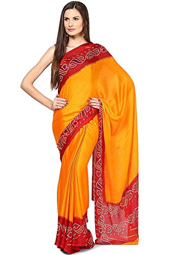 Buy Marwadi Women's Crepe Bandhani Bandhej Art Saree with Blouse Piece ...