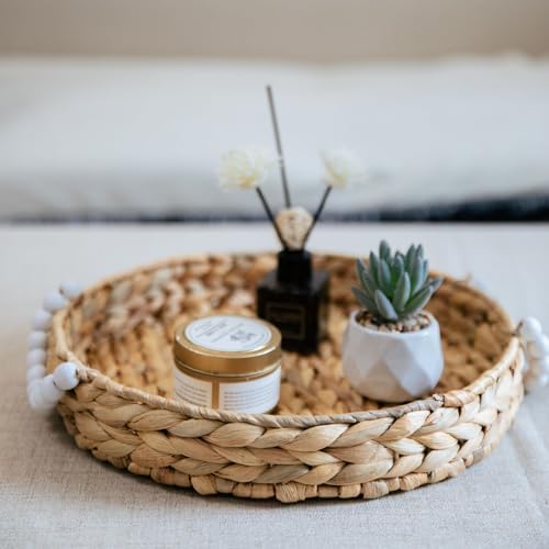 Amazon.com: YRMT Water Hyacinth Serving Tray Round Woven Tray with ...
