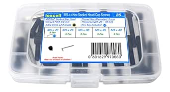 iexcell 25 Pcs M5 x 20/25/30/35/40 Alloy Steel 12.9 Grade Hex Socket ...