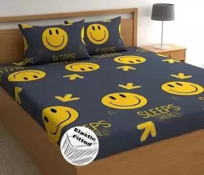 Buy Superfine Fitted Bedsheet for Double Bed Glace Cotton Smiley ...