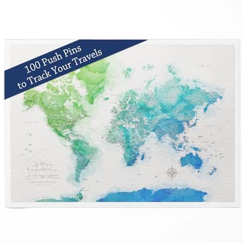 Amazon.com: Holy Cow Canvas Personalized Canvas Push Pin World Travel Map with Pins, Watercolor ...