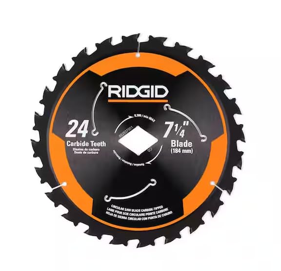 RIDGID 7-1/4 in. 24-Tooth Carbide Thin Kerf Circular Saw Blade, BLACK ...