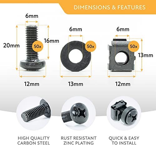 Snapklik.com : M6 Rack Screws, Cage Nuts And Nylon Washers (6mm X 16mm ...
