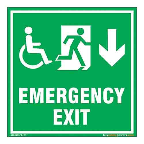 buysafetyposters.com - Emergency Exit On Down Errow Side Sign In ...