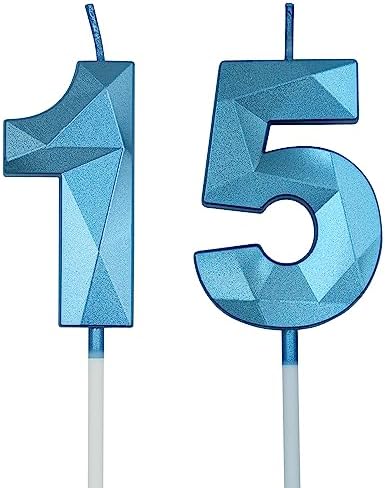 Amazon.com: 15th & 51st Birthday Candles for Cake, Blue Number 15 51 3D ...