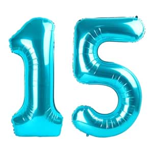 Blue Number 15 Balloon 40 inch, 15 Number Balloons, 15th Blue Birthday ...