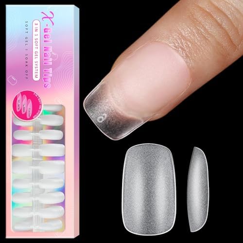 Amazon.com: Medium Square Nail Tips Clear Soft Gel Nail Tips Matte Pre ...