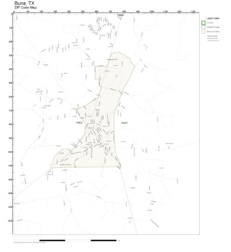 ZIP Code Wall Map of Buna, TX ZIP Code Map Laminated: Amazon.com ...