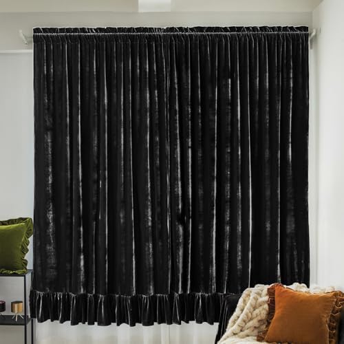 Amazon.com: GLORY SEASON Velvet Curtains Set of 2 Retro Ruffle Flounces ...