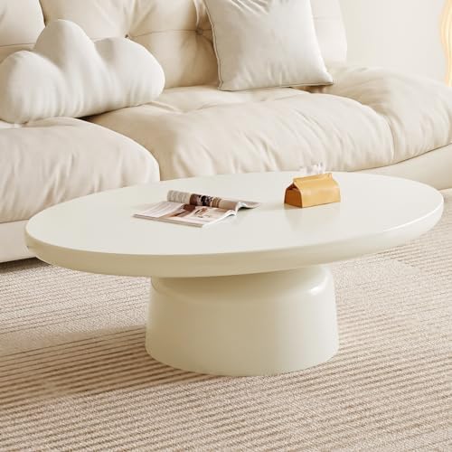 Amazon.com: QEZEOM Cream White Oval Coffee Table, Living Room Modern ...