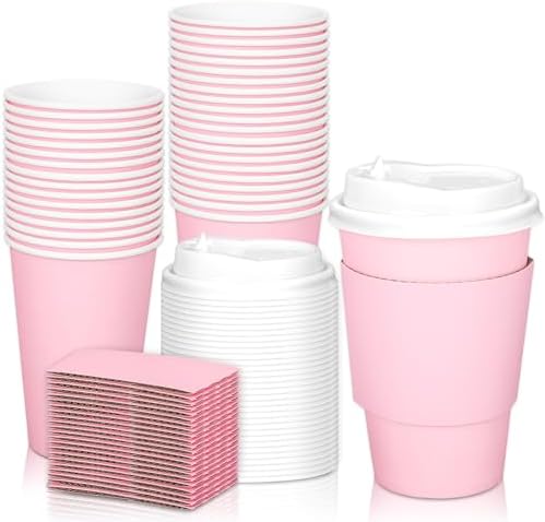 Amazon.com: Purhapfre 80 Pcs 12 oz Pink Disposable Coffee Cups with ...
