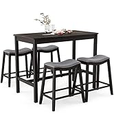Amazon.com - COSTWAY 5-Piece Bar Table Set, Square Breakfast Set for 4 ...