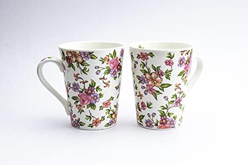 GOLDEN QUEEN'S Elegant Floral Mugs: Set of 2 for Coffee, Tea, Milk ...