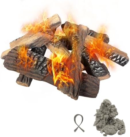Amazon.com : Sasylvia 10 Pcs Ceramic Logs for Gas Fireplace and 10 Lbs ...
