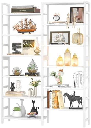 Amazon.com: Homykic Bamboo Triple Wide Shallow Bookshelves and ...