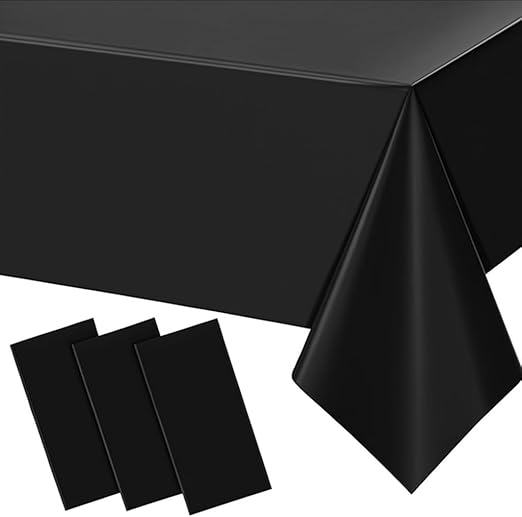 Amazon.com: Jetelete 3 Pack Black Plastic Tablecloths 54x108 inch Disposable Rectangle ...