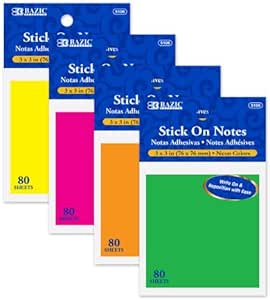 Amazon.com : BAZIC Sticky Notes 3x3 Neon Assorted Colors Post Stickies ...