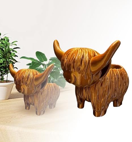 Amazon.com : Cute Highland Cow Planter Plant Pot - Resin Succulent ...