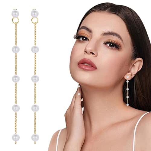 Amazon.com: Pearl Earrings for Women Girls, 14K Gold Pearl Drop Earrings Dainty Boho Pearl ...