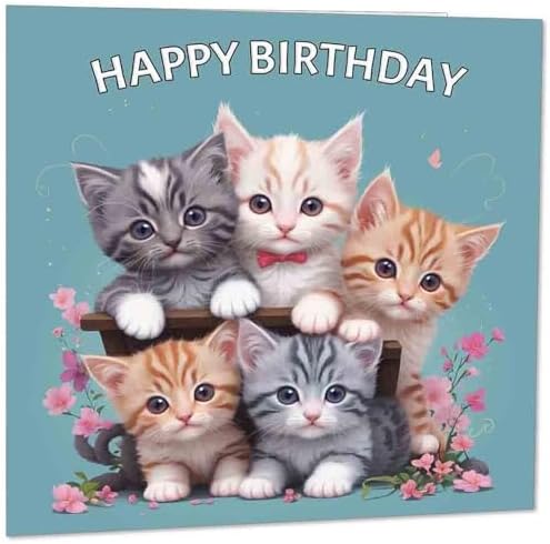 Cute Birthday Card - Cat Kittens Adorable Birthday Card for Mum 145mm x 145mm : Amazon.co.uk ...