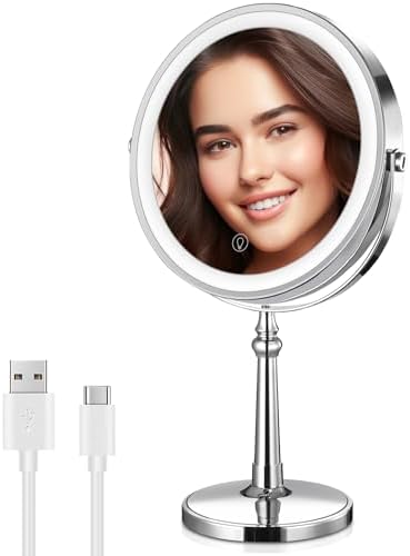 9" Large Lighted Makeup Mirror, 1X/10X Magnifying Mirror with Lights ...