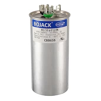 BOJACK 80+10 uF 80/10 MFD ± 6% 370V/440VAC CBB65B Condensador de arranque circular de doble ...