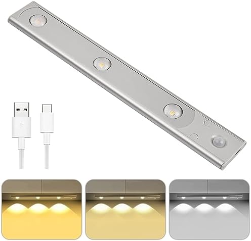Pagezol Dimmable Motion Sensor Under Cabinet Lights, 3 Color USB ...