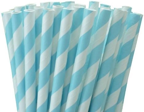 Amazon.com: 25 Paper Drinking Straws Baby Blue Stripes 7.75" Retro ...