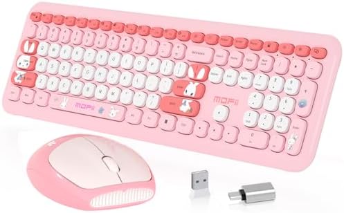Amazon.com: Wireless Keyboard Mouse,104 Full Size Cute Colorful ...