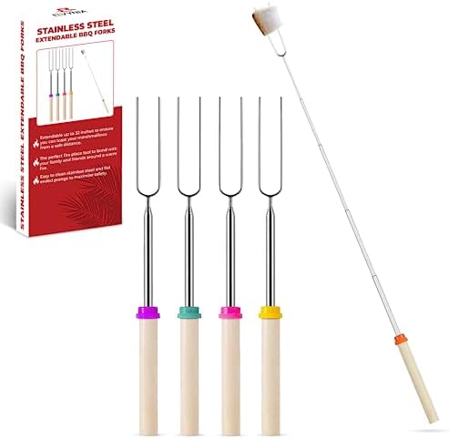ELVYNIA 4 Pack Marshmallow Toasting Forks Kit - Extending Stainless ...