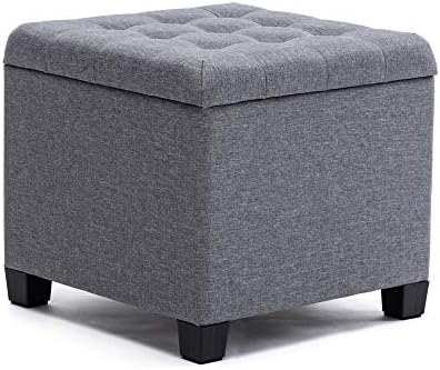 HNNHOME Pouffe Footstool Ottoman Storage Box, 45cm Cube Strong Wooden ...