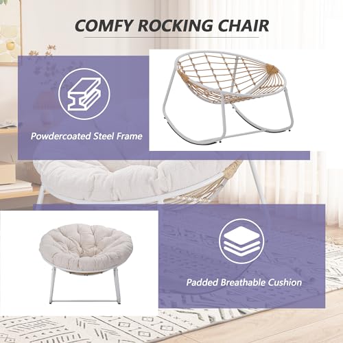 Naga Bahna Outdoor Round Rocking Chair, Patio Wicker Egg Chair, Comfy ...