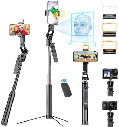 Marchpower 63” Remote Auto Face Tracking Tripod 360°Rotating for iPhone ...