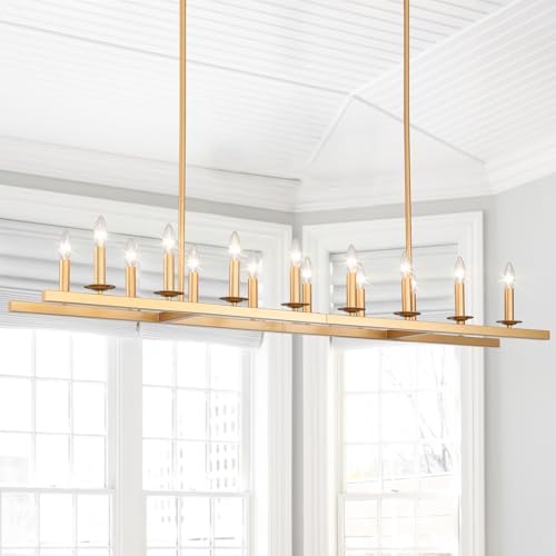 QJMPP 60-Inch Gold Linear Chandelier,Extra Long Chandelier,Gold Light ...