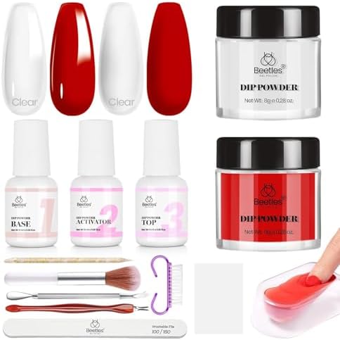 Amazon.com: beetles Dip Powder Nail Kit Starter, Clear Red Dipping ...