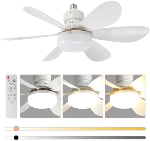 Light Socket Fan Light, Dimmable Screw in Fan and Light Combo, Ceiling ...