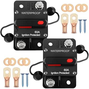 Amazon.com: 2Pcs Car Circuit Breaker with Manual Reset, 60Amp 12V-48V ...
