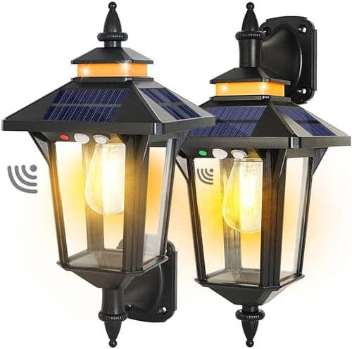 Dynaming 2 Pack Solar Flame Wall Lanterns Outdoor, Solar Powered Wall ...