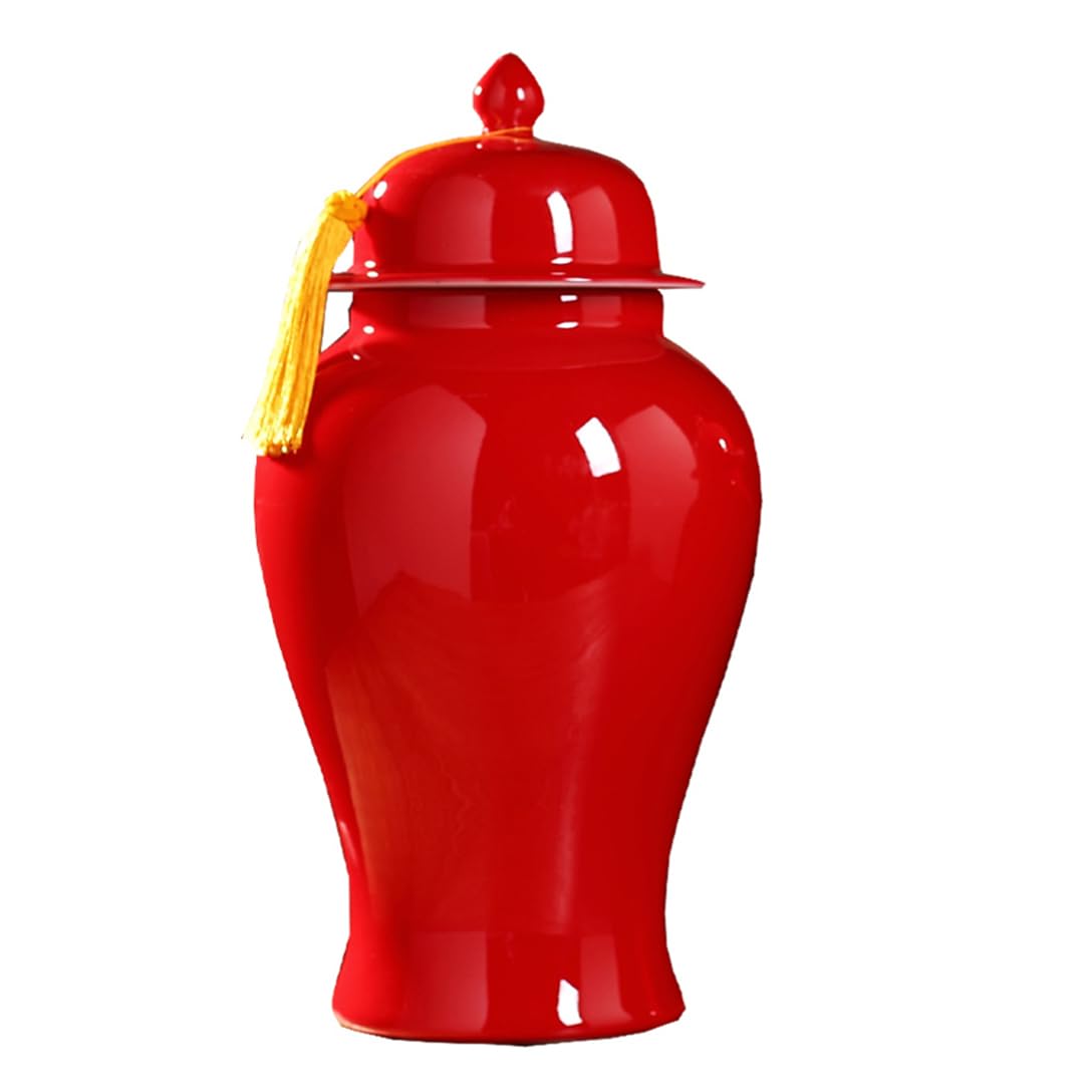 Amazon.com: Large Red Ginger Jar Vase for Home Decor,Ceramic Temple Jar ...
