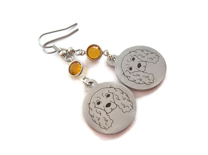 Amazon.com: Spaniel Dog Birthstone Earrings, Personalized Stainless ...