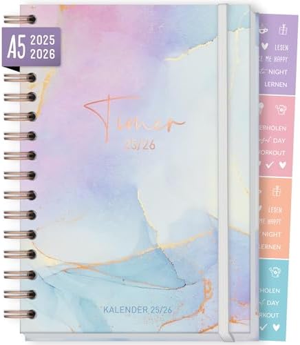 Häfft-Timer Fancy 2025/2026 A5 "Bleu & Rosé" Schülerplaner mit ...