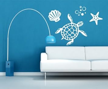 Amazon.com: Sea Turtle and Shells Vinyl Wall Decal, Ocean Decals, Sea ...