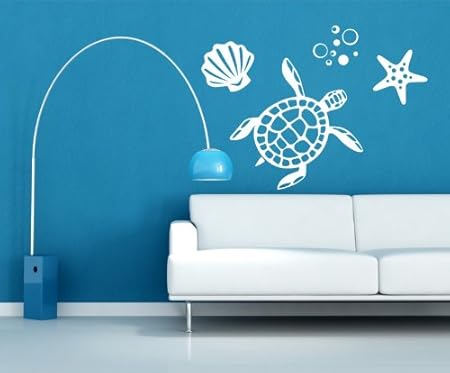 Amazon.com: Sea Turtle and Shells Vinyl Wall Decal, Ocean Decals, Sea ...