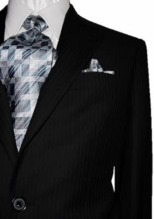 Bertolini 2 Button Black with Navy Pinstripes Men's Suit (42R) at ...
